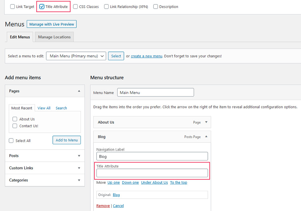 How To Add The Title Attribute To Your WordPress Menu Qode Interactive